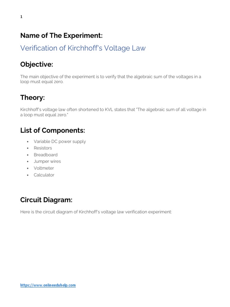 Verification of Kirchhoff's Voltage Law Lab Report | PDF
