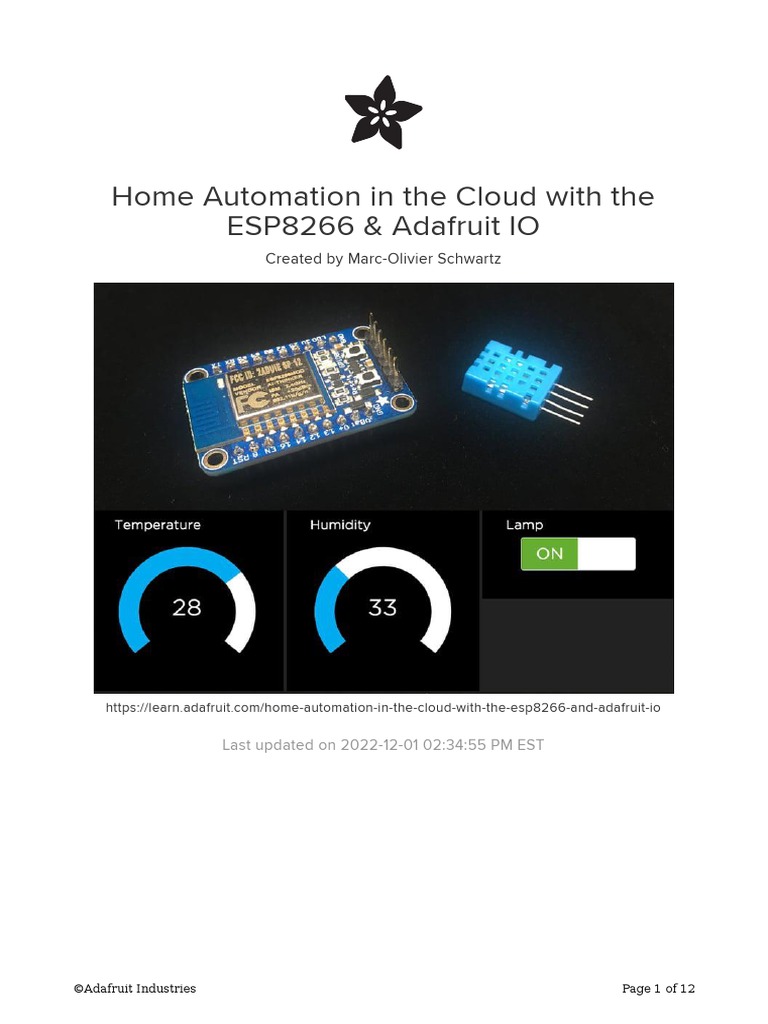 Home Automation in The Cloud With The Esp8266 and Adafruit Io | PDF | Arduino | Microcontroller
