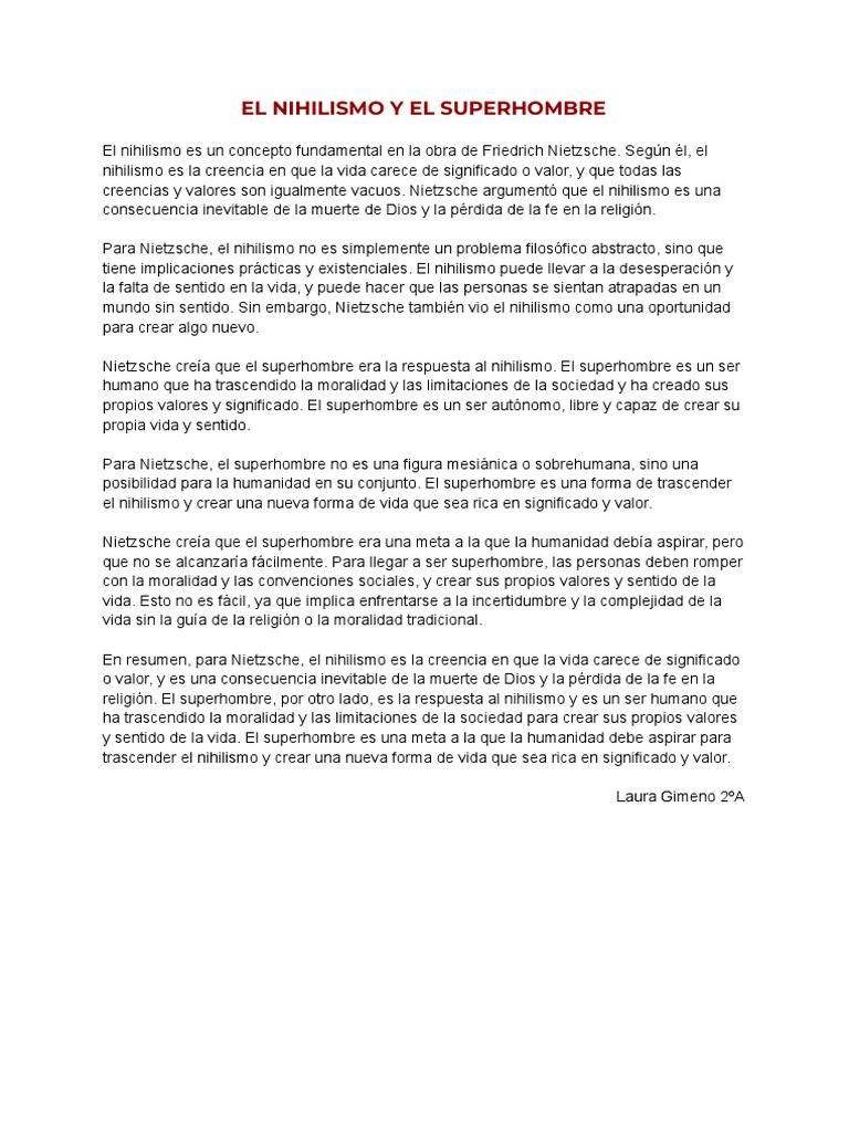 El Nihilismo y El Superhombre - Nietzsche | PDF