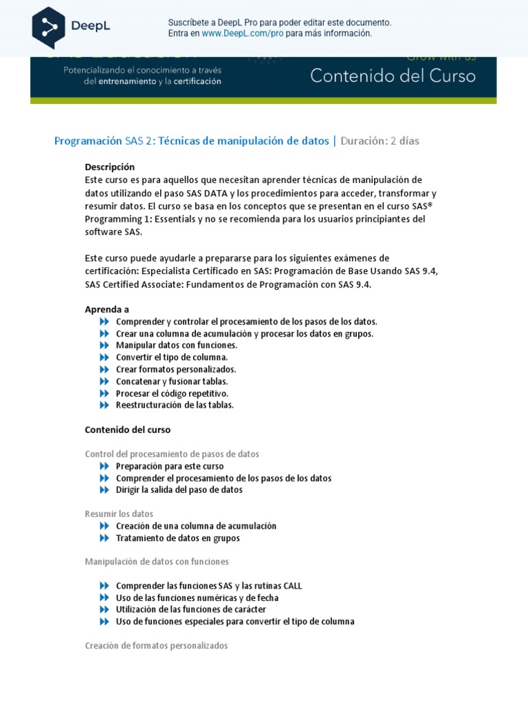 Programación SAS 2: Técnicas de Manipulación de Datos | PDF