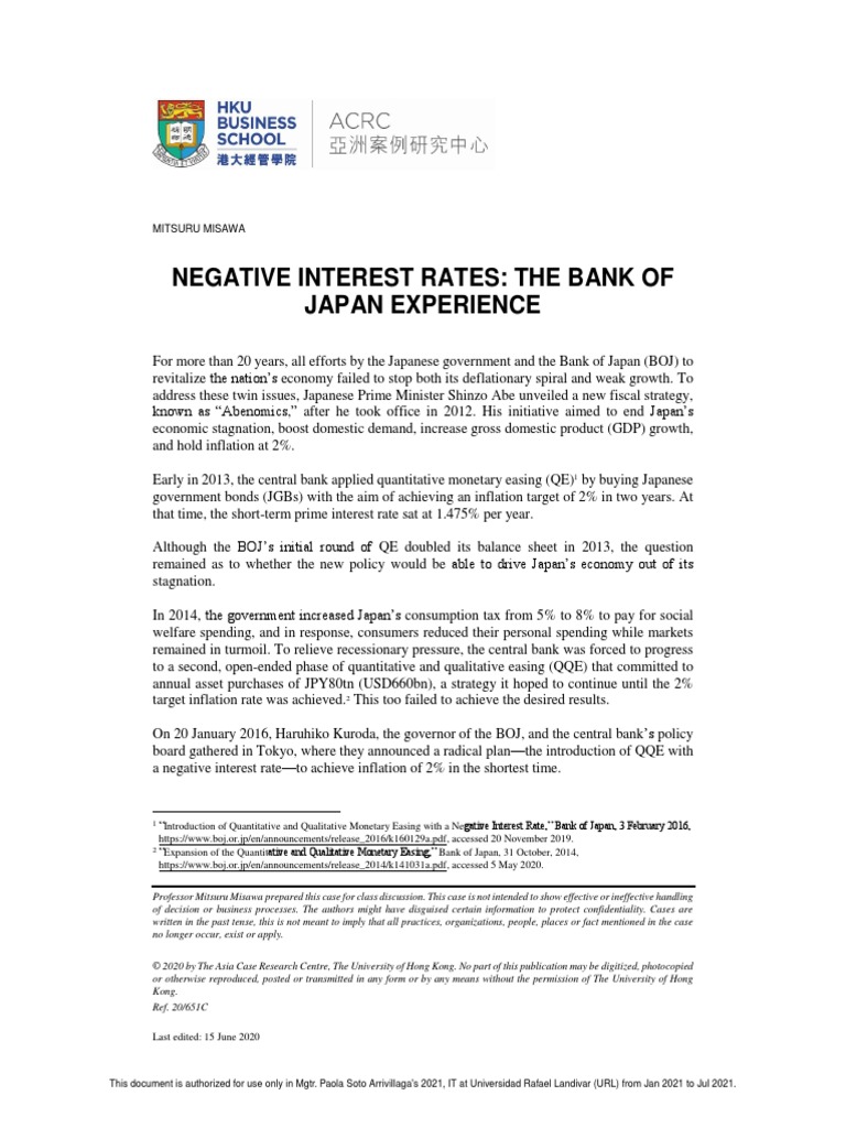 Negative Interest Rates The Bank of Japan Experience | PDF | Bank Of ...