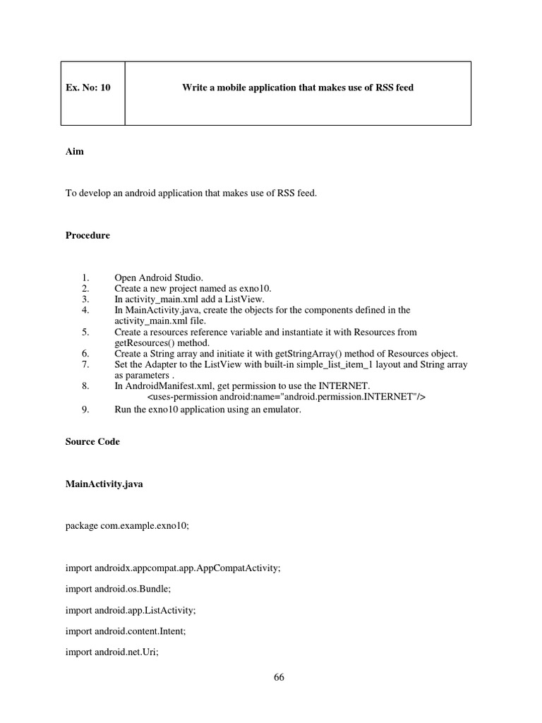 Write A Mobile Application That Makes Use of RSS Feed | PDF | Android (Operating System) | Java ...