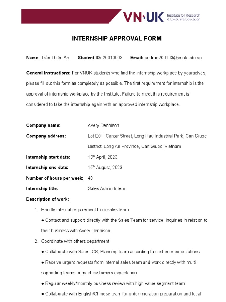 Internship Approval Form for Sales Admin | PDF | Business