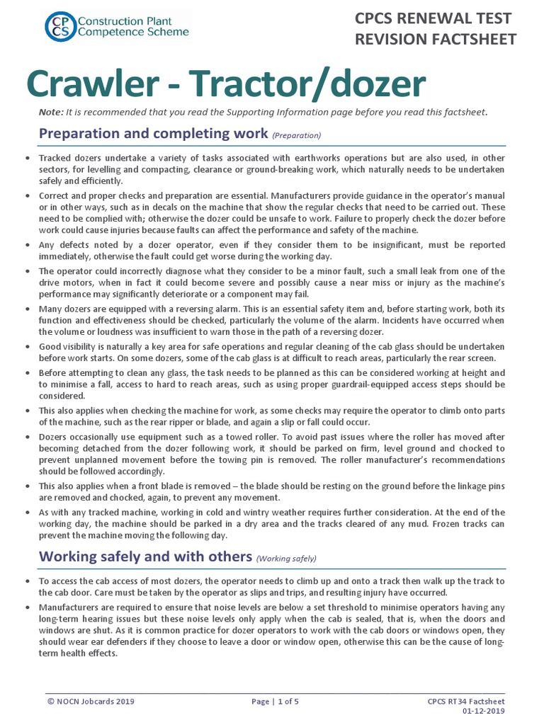 CPCS Crawler Dozer Renewal Guide | PDF | Occupational Safety And Health ...