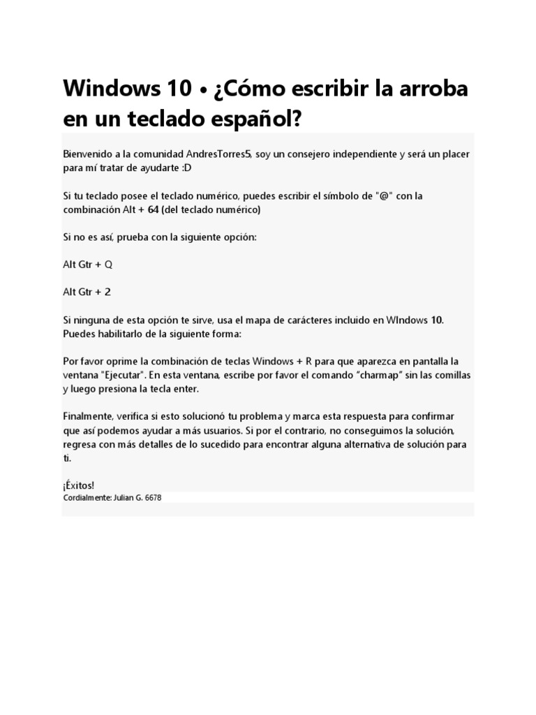 Windows 10 - Cómo Escribir La Arroba en Un Teclado Español | PDF
