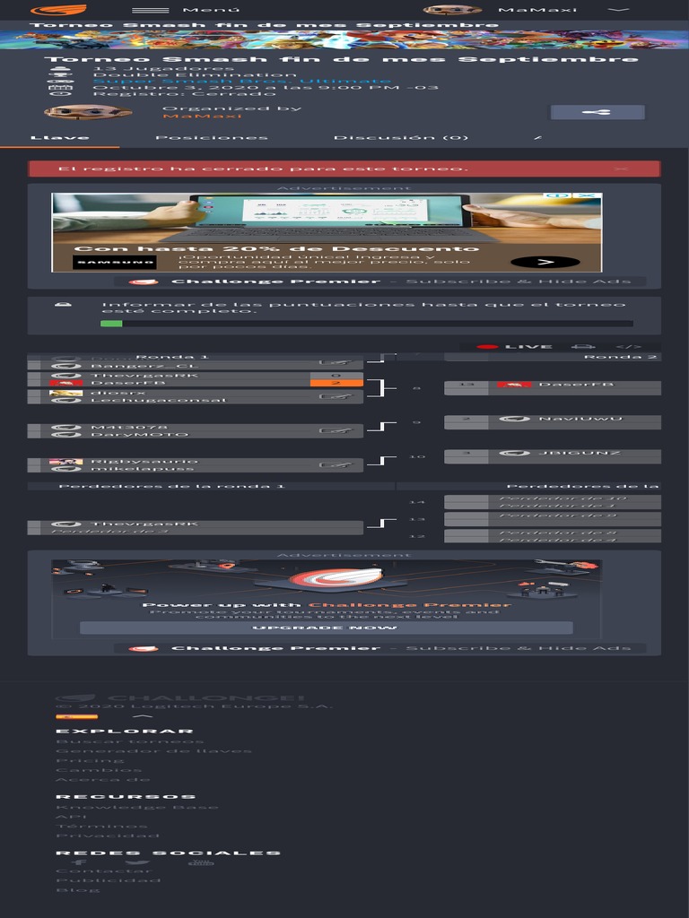 Torneo Smash Fin de Mes Septiembre - Challonge | PDF