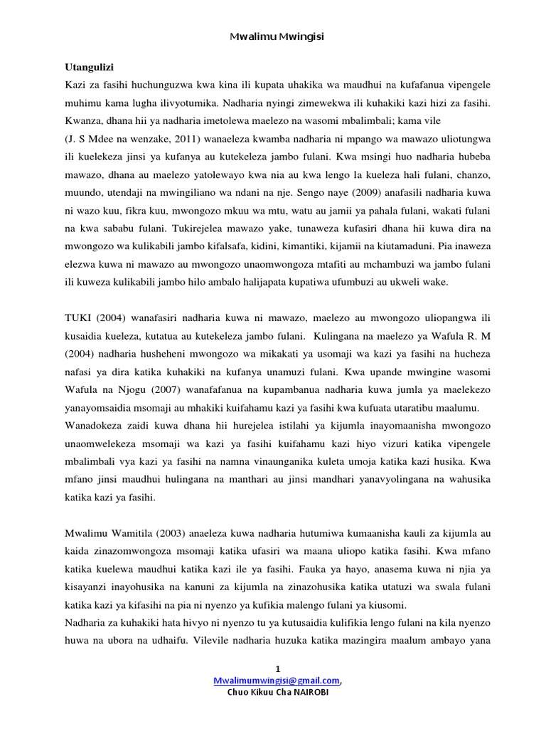 Nadharia Katika Uchambuzi Wa Kazi Za Fas | PDF