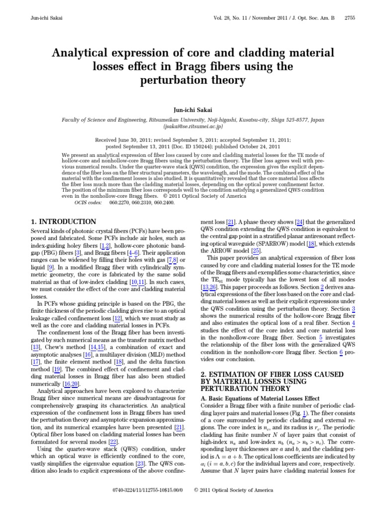 Analytical Expression of Core and Cladding Material | Download Free PDF | Optical Fiber ...