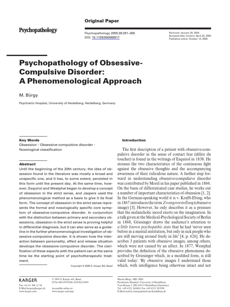 Psychopathology of Obsessive Compulsive Disorder | PDF | Obsessive ...