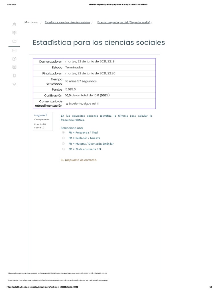 Examen Segundo Parcial Segunda Vuelta Revisi N Del Intento PDF | PDF | Histograma | Science