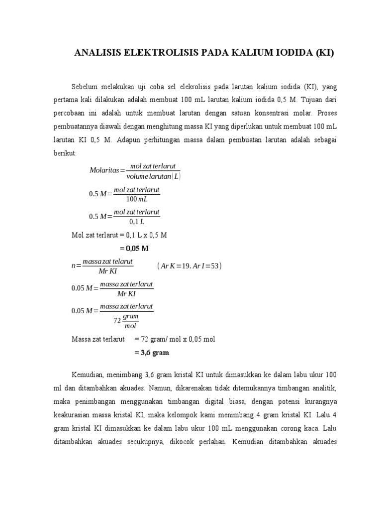 Elektrolisis Kalium Iodida: Proses dan Hasil | PDF