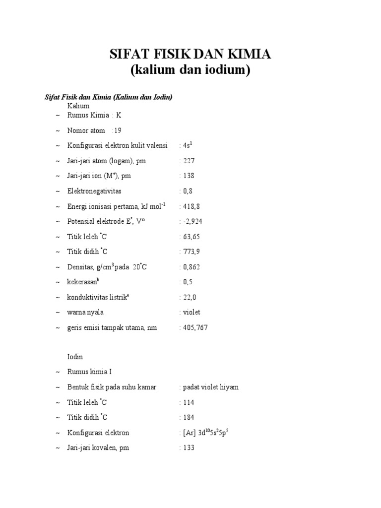 Sifat Kalium dan Iodin | PDF | Teknologi & Rekayasa