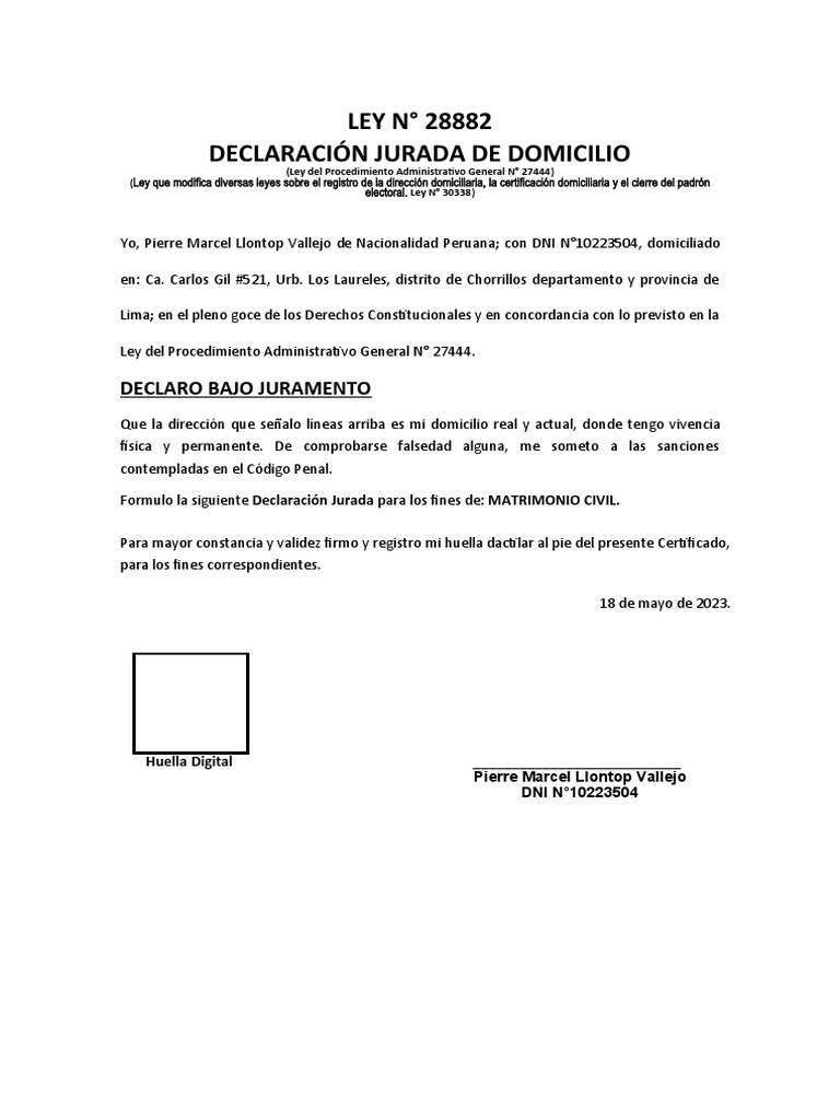 Declaracion Jurada Domiciliaria | PDF | Gobierno | Justicia