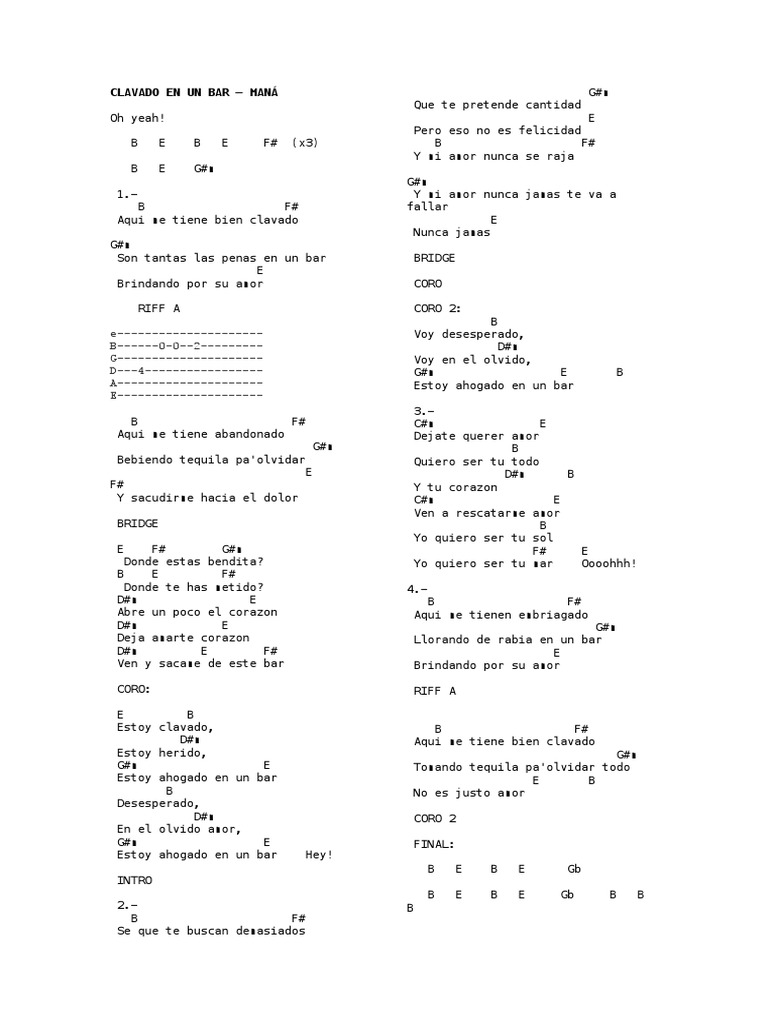 Clavado en Un Bar - Maná | PDF