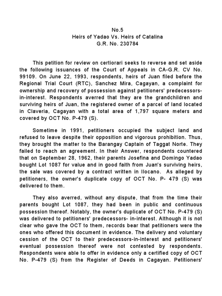 No.5 Heirs of Yadao vs. Heir of Catalina | PDF | Lawsuit | Government