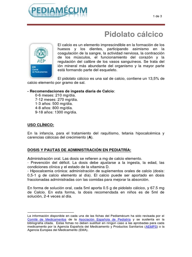Pidolato Calcico | PDF | Calcio | Medicamentos con receta