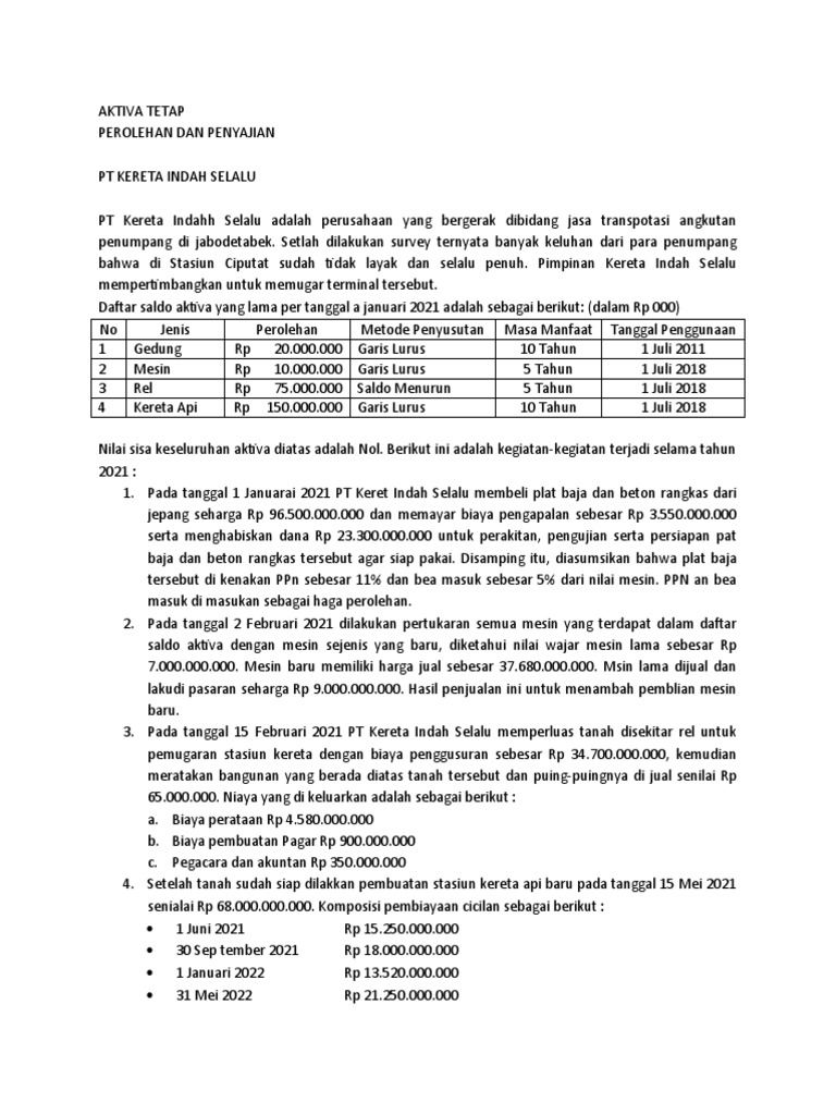Perolehan Aktiva Tetap | PDF