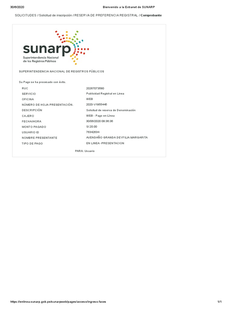 Bienvenido A La Extranet de SUNARP | PDF