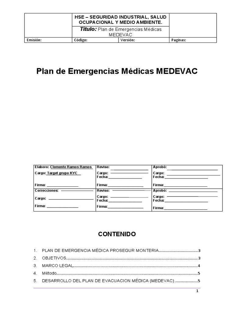 Plan MEDEVAC Prosegur Montería | PDF | Lesión | Medicina CLINICA