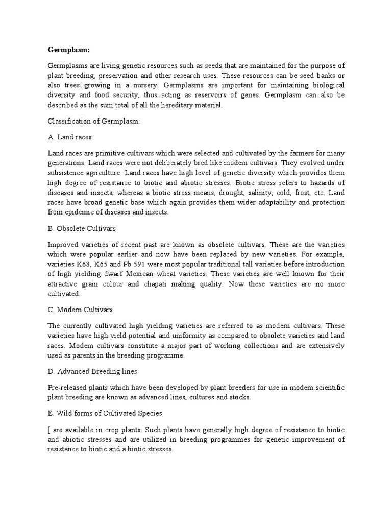 Germ Plasm | PDF | Plant Breeding | Cultivar