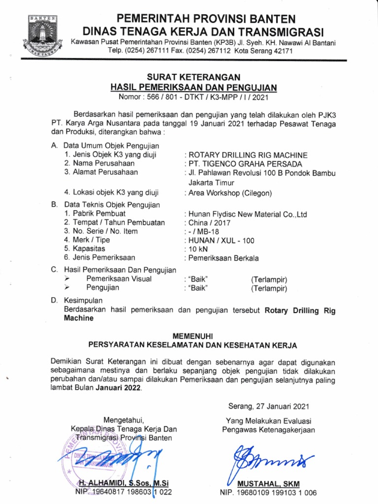 Inspection Mesin Bor Disnaker | PDF