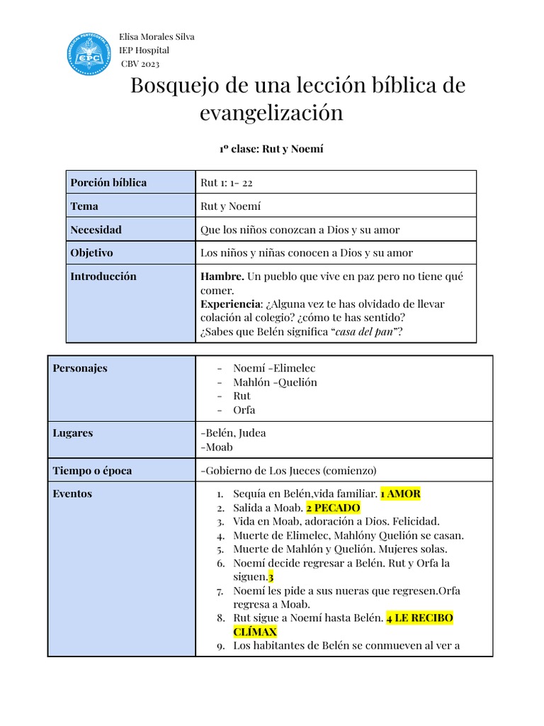 Lección Bíblica de Evangelización - Rut y Noemí | PDF | Noemí (figura ...