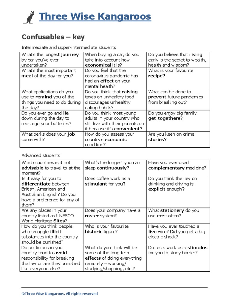 Confusables Conversation Key | PDF