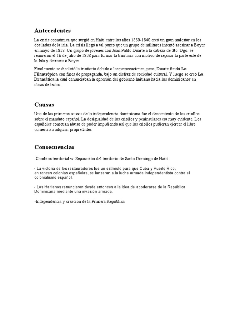 Causas y Consecuencias de la Independencia Dominicana | PDF