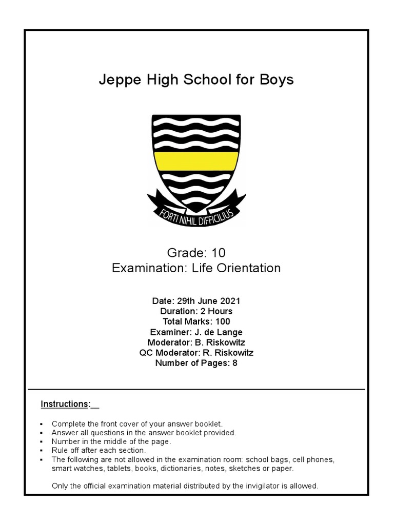 Grade 10 LO Exam Term 2 - 2021 June | PDF | Violence | Adolescence