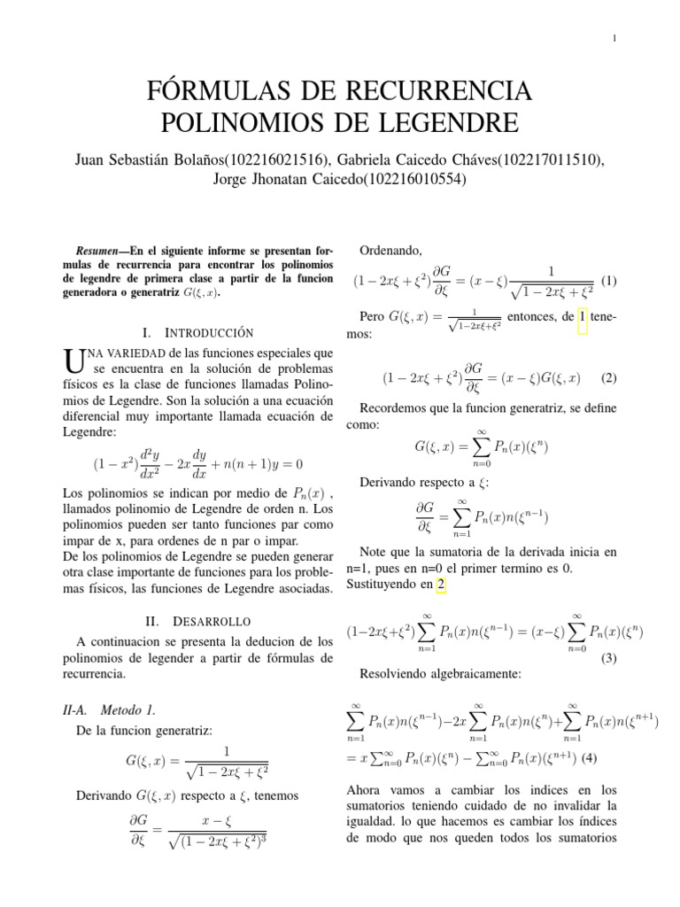 Polinomios Legendre | PDF | Álgebra abstracta | Relaciones matematicas