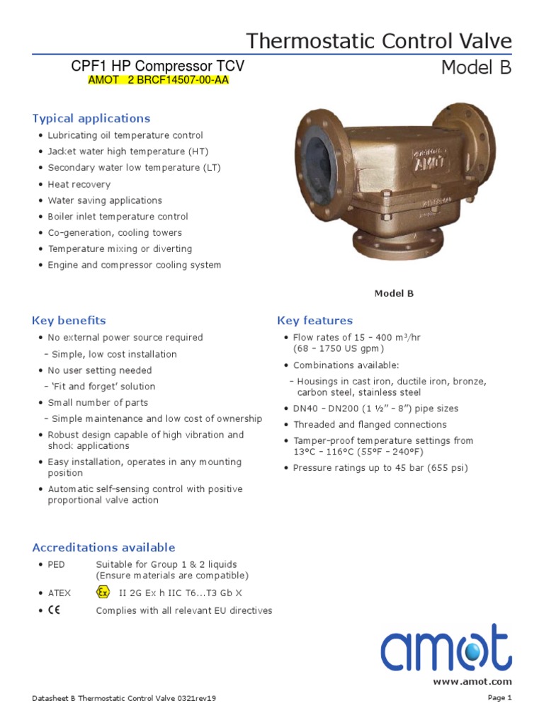 Datasheet B Thermostatic Control Valve | PDF | Valve | Viscosity