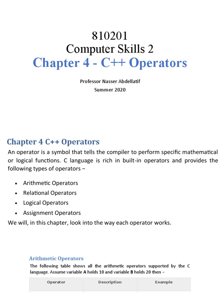 Chapter 4 Operators | PDF | Integer (Computer Science) | Computer Architecture