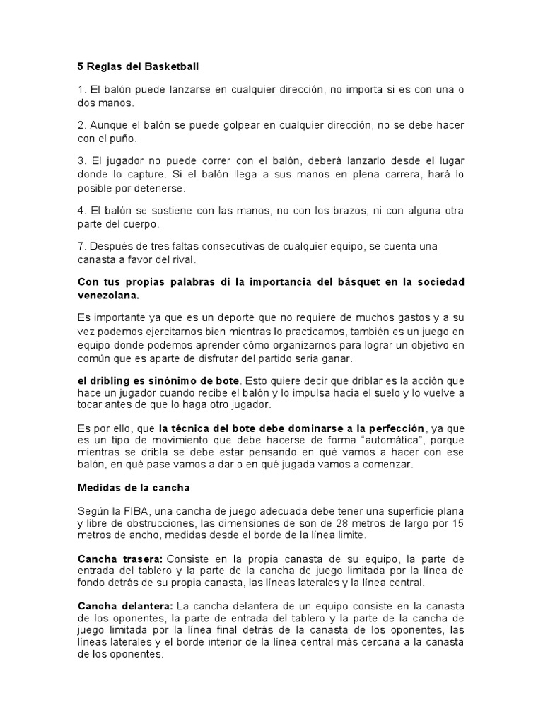5 Reglas Del Basketball | PDF | Deportes