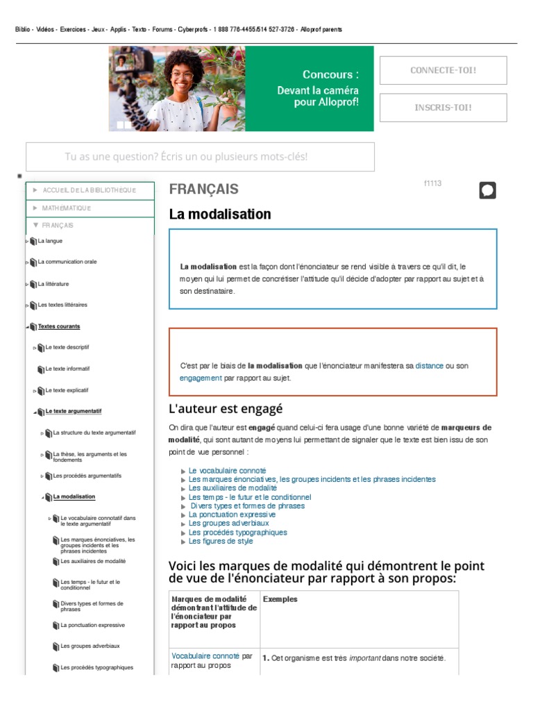 7 La Modalisation Alloprof MIO | PDF | Phrase | Linguistique
