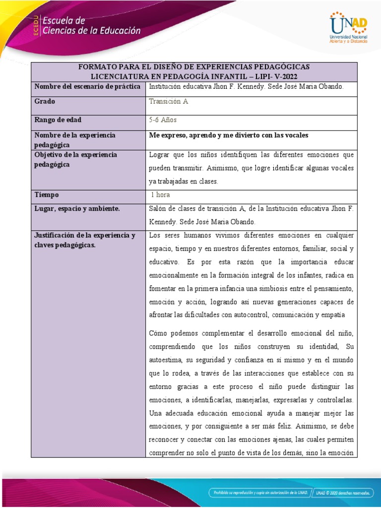 Diseño de Experiencias Pedagogicas # 6 | PDF | Las emociones | Experiencia Diseño de Experiencias Pedagogicas # 6 | PDF | Las emociones | Experiencia
