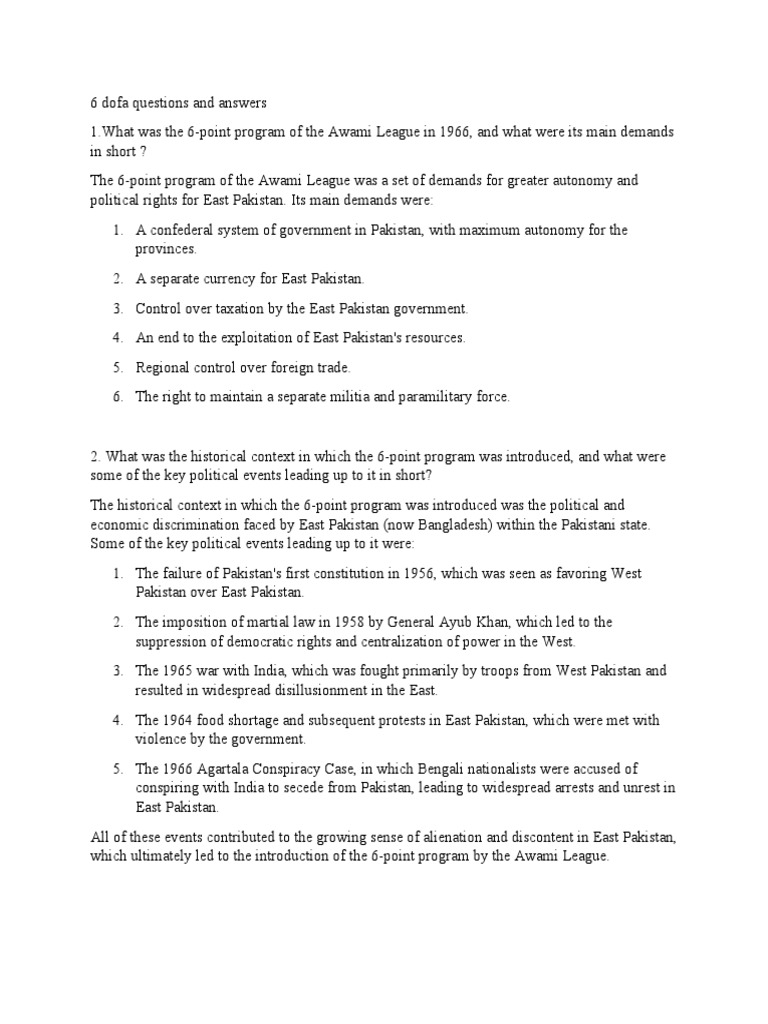 6 Dofa Questions and Answers | PDF | Bangladesh | Pakistan