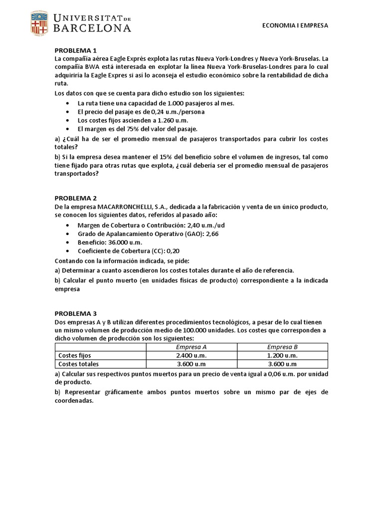 Enunciado Ejercicios Dimension | PDF | Apalancamiento (Finanzas) | Precios