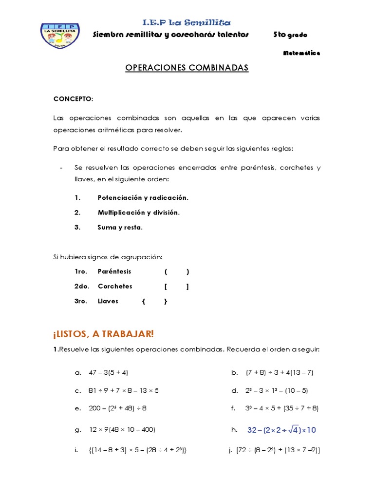 Operaciones Combinadas Mate | PDF