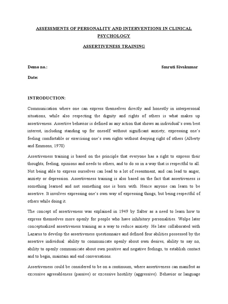 Assertiveness Training - Smruti Sivakumar | PDF | Communication | Feeling