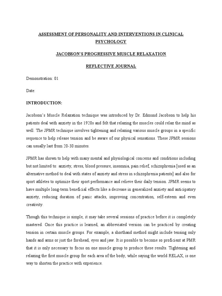 FINAL JPMR Reflective Journal | PDF | Relaxation (Psychology) | Anxiety