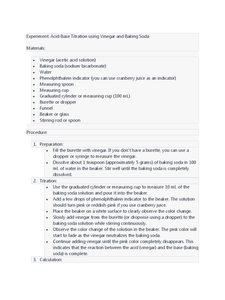 Experiment Acid Base Titration Using Vinegar and Baking Soda | PDF ...