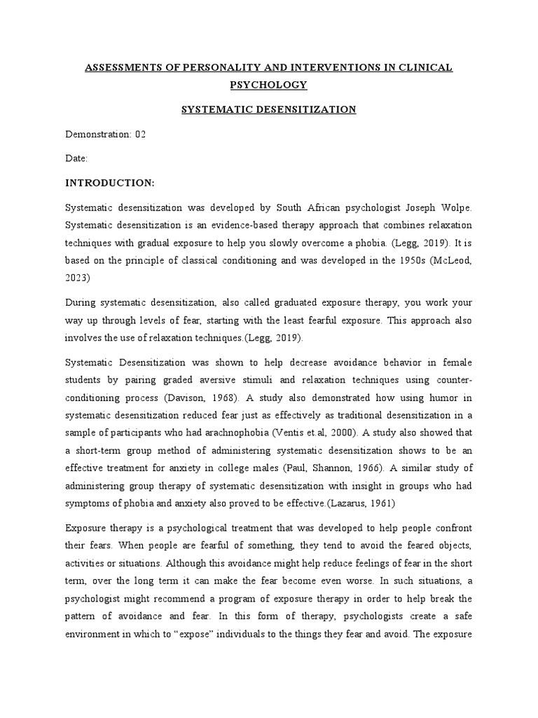 Systematic Desensitization | PDF | Phobia | Anxiety Disorder