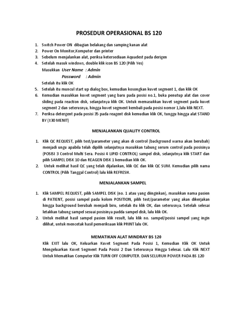 Prosedur Operasional BS 120 | PDF