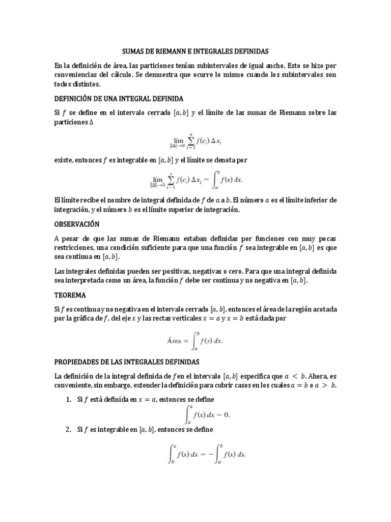 Sumas de Riemann e Integrales Definidas | PDF | Integral | Geometría