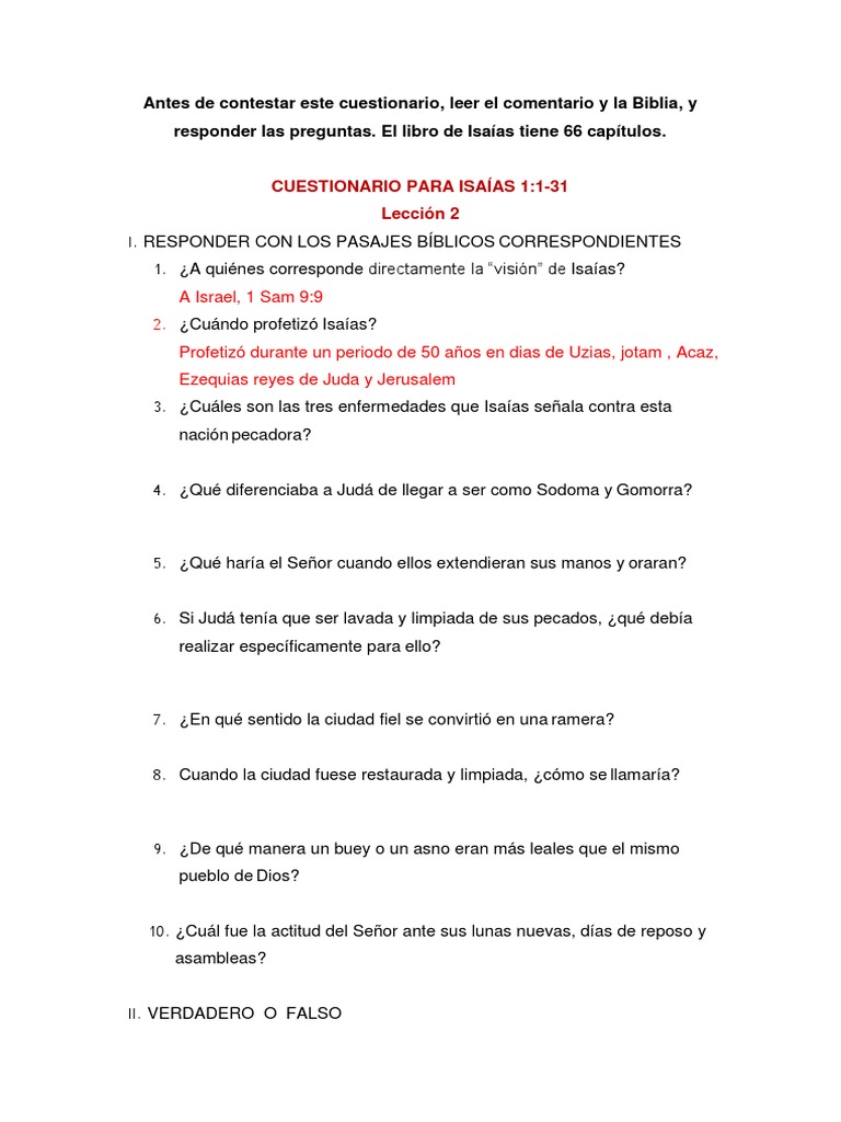 Cuestionario para Isaías | PDF | Libro de Isaías | Isaias