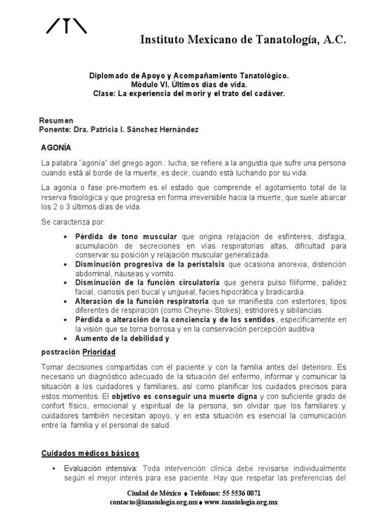 Dayat Mod Vi. Resumen La Experiencia Del Morir y El Trato Al Cadáver ...