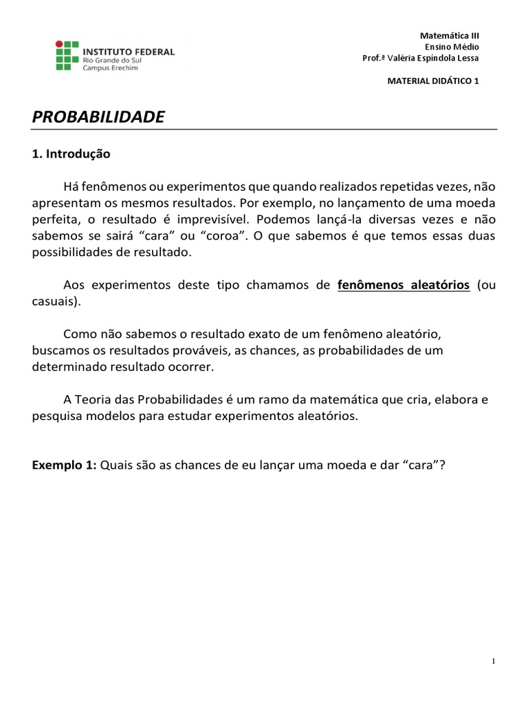 MD1 - Probabilidade | PDF | Probabilidade | Matemática