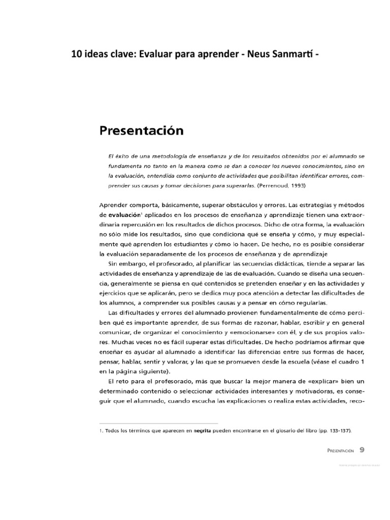 10 Ideas Clave Evaluar para Aprender - Neus Sanmartí - 1 | PDF