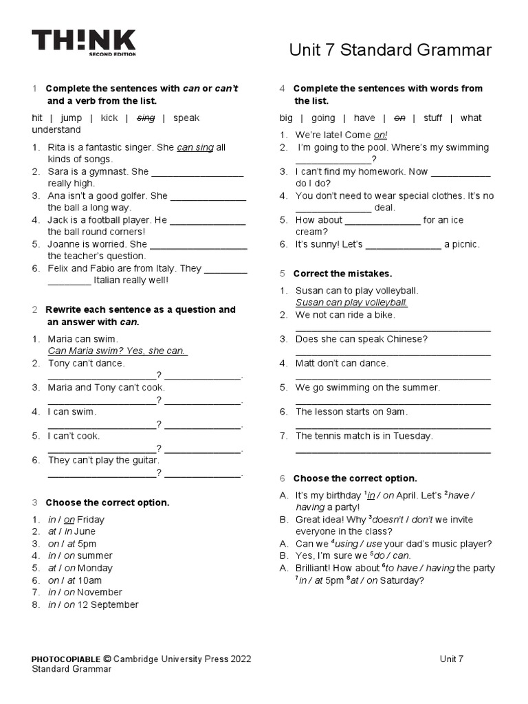 Thk2e BrE L0 Grammar Standard Unit 7 | PDF Thk2e BrE L0 Grammar Standard Unit 7 | PDF