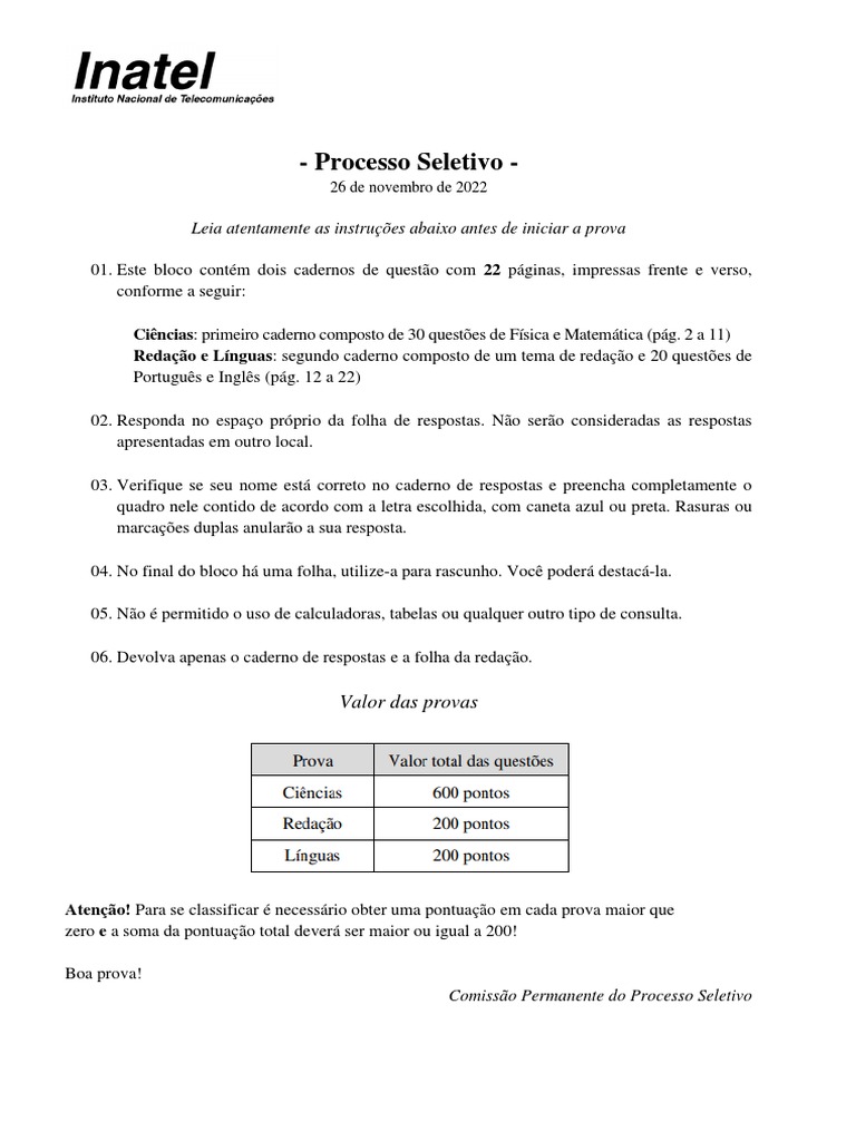 Vestibular 2023 - Prova 26-11-22 | PDF | Termômetro | Magnetismo